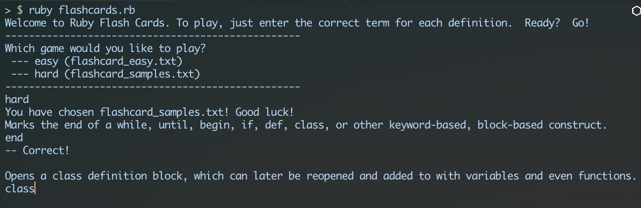 GitHub - Answart/dbc-ruby-flash-cards: Ruby flash card game played in ...