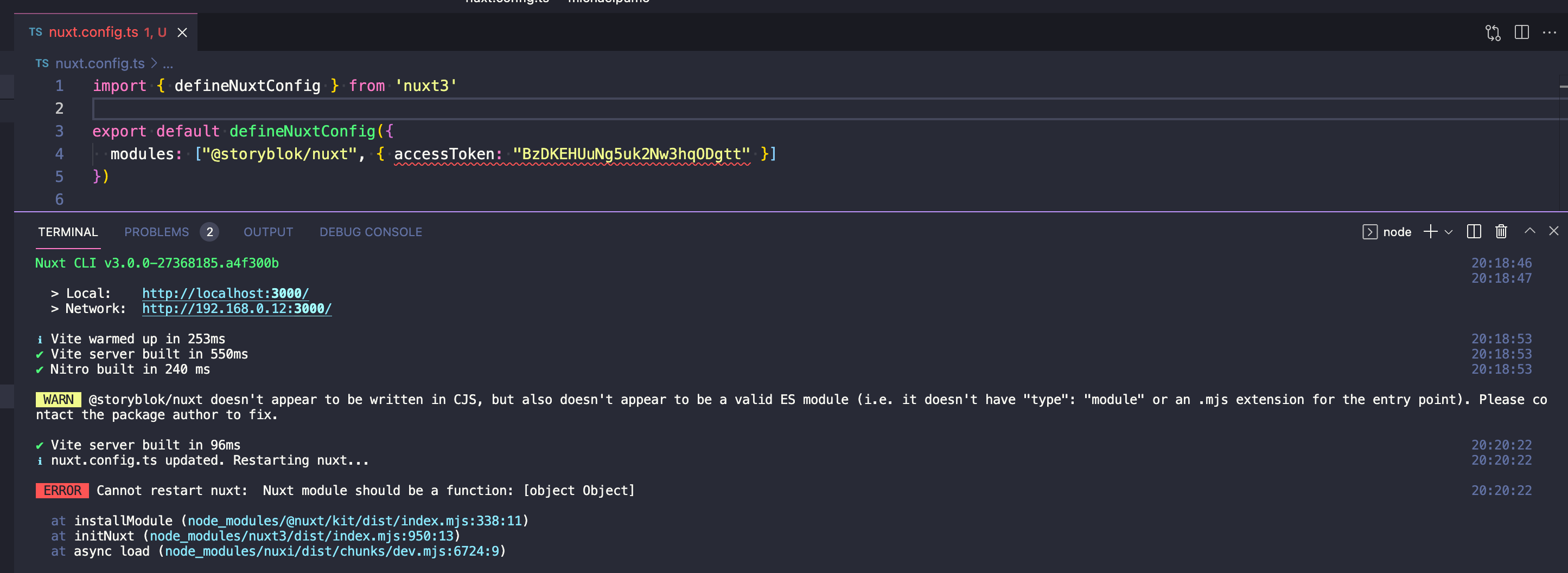 Type '{ accessToken: string; }' is not assignable to type 'string ...