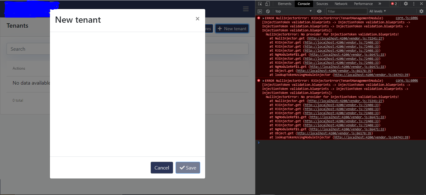 NullInjectorError creating new tenant in abp · Issue #7786 · abpframework/abp · GitHub