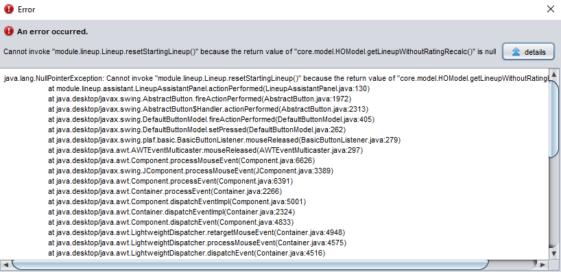 Error when generating lineup · Issue #1571 · ho-dev/HattrickOrganizer · GitHub