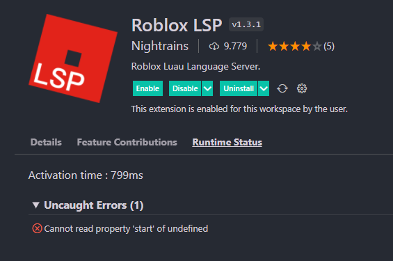 Uncaught error always appearing when starting up roblox lsp · Issue #94 · NightrainsRbx ...