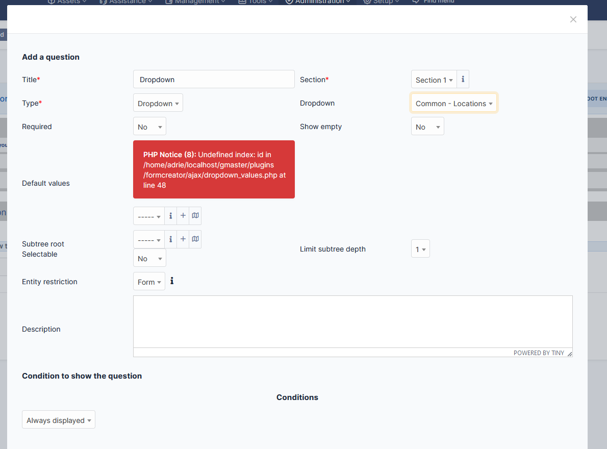 Unable to create dropdown question · Issue #2598 · pluginsGLPI/formcreator · GitHub