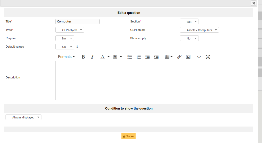 [2.11] Glpi object question not working · Issue #1819 · pluginsGLPI/formcreator · GitHub