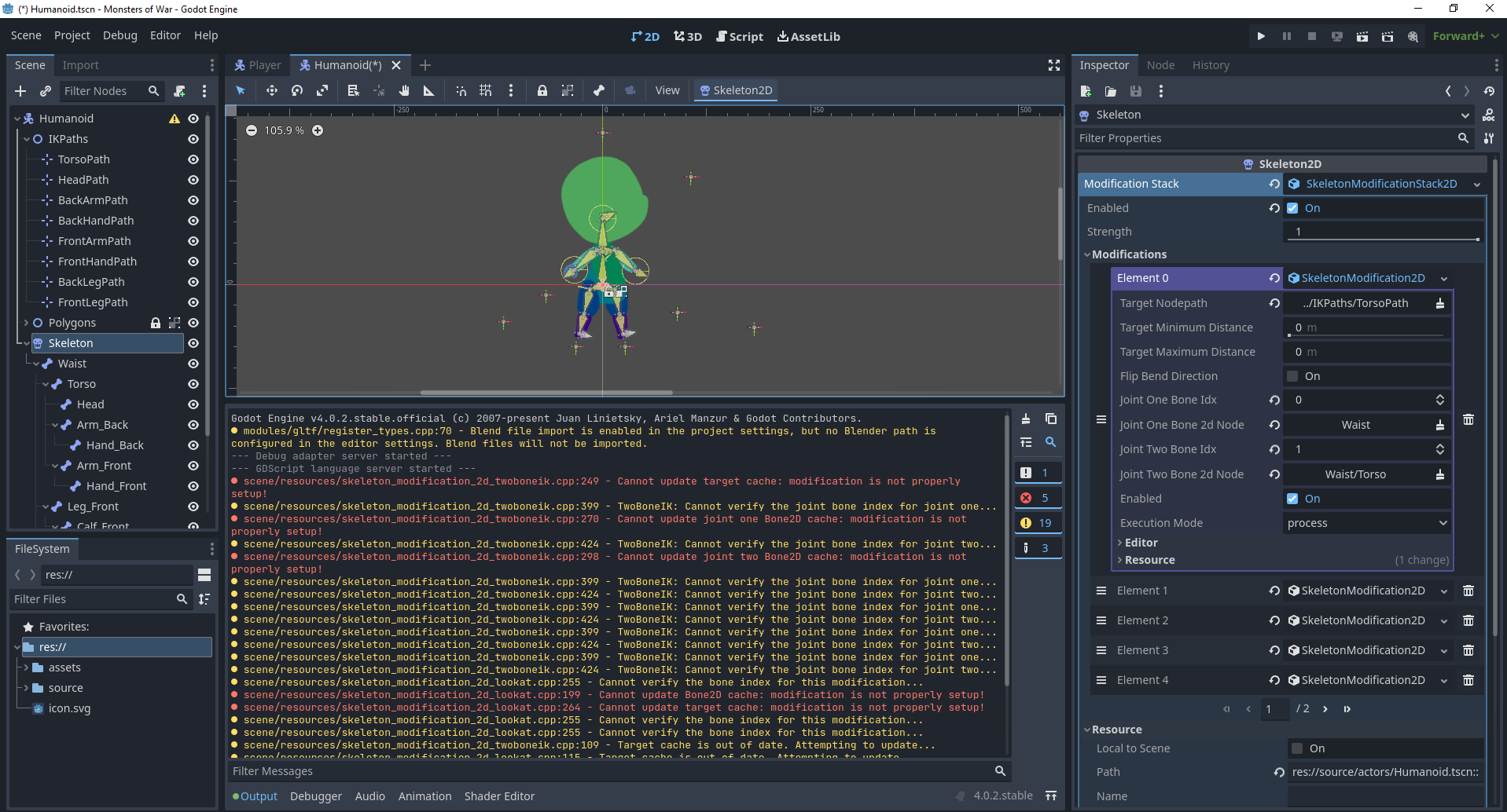 Skeleton2D Modifications Throw Error and Warnings stating that bone index needs to be updated ...