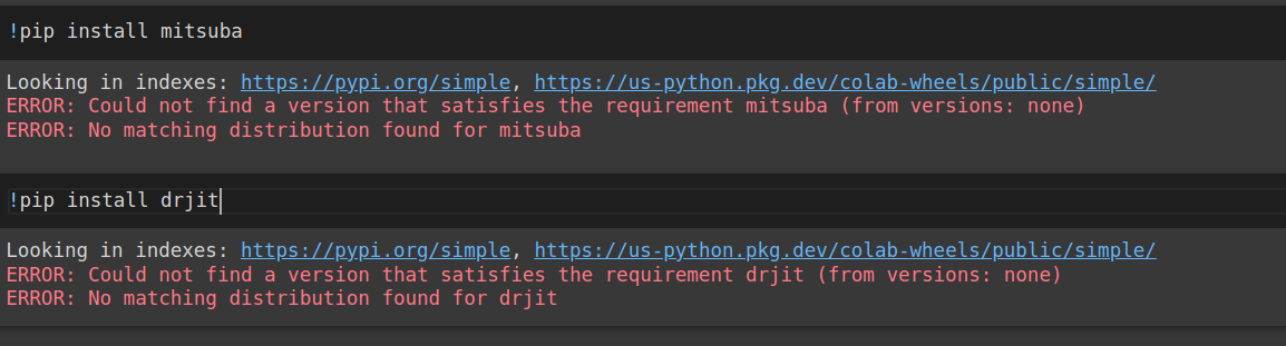 [🔨 compilation issue] Unable to install mitsuba and drjit using pip for Google Colab · Issue ...