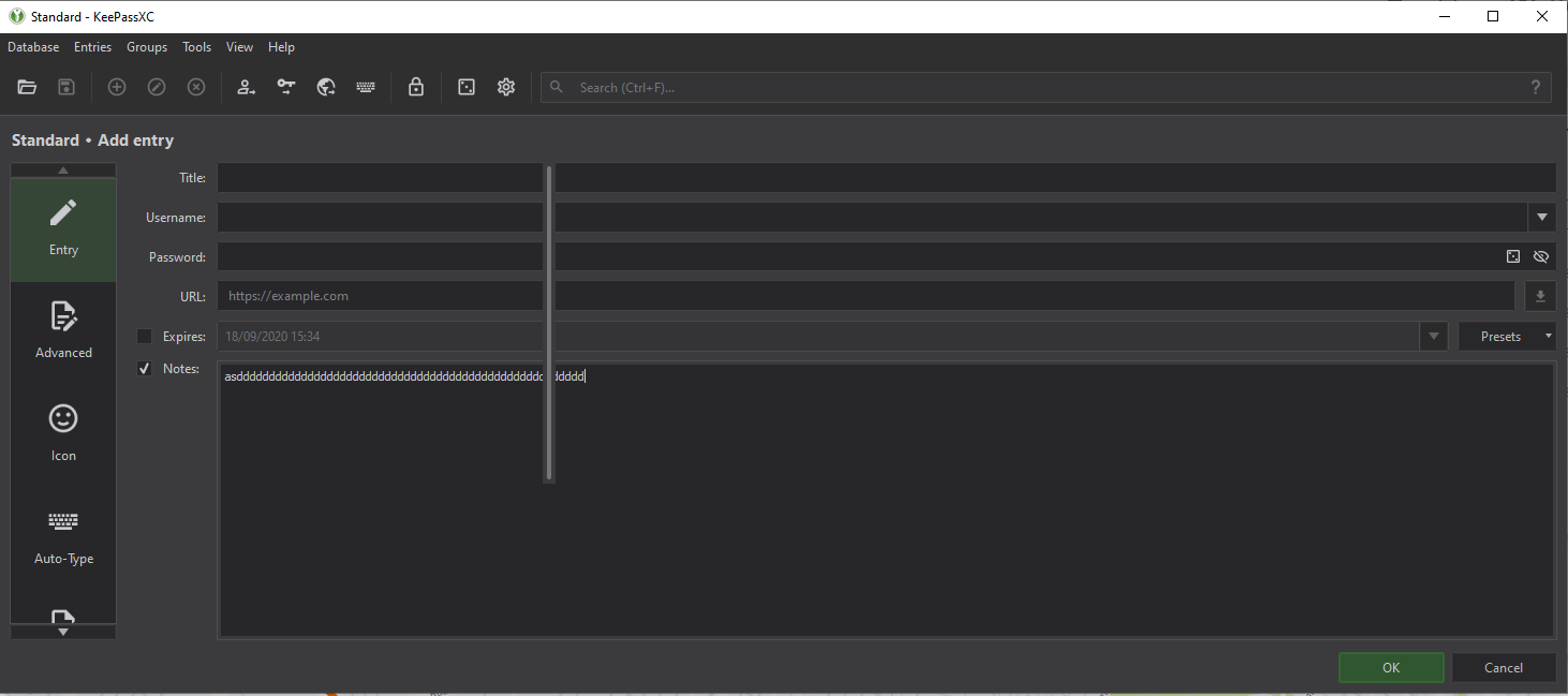 UI has vertical line while editing entry · Issue #5446 · keepassxreboot/keepassxc · GitHub