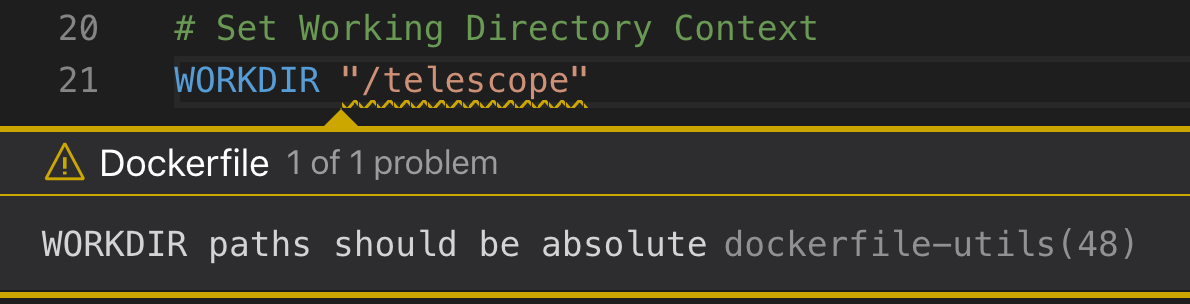 "WORKDIR paths should be absolute" · Issue #819 · Seneca-CDOT/telescope · GitHub