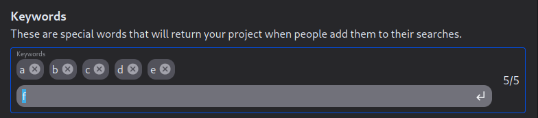 keyword entry on new project page doesnt show the tag limit · Issue ...