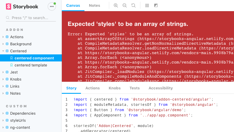 Angular Storybook's 'Centered' stories are broken. · Issue #7396 · storybookjs/storybook · GitHub
