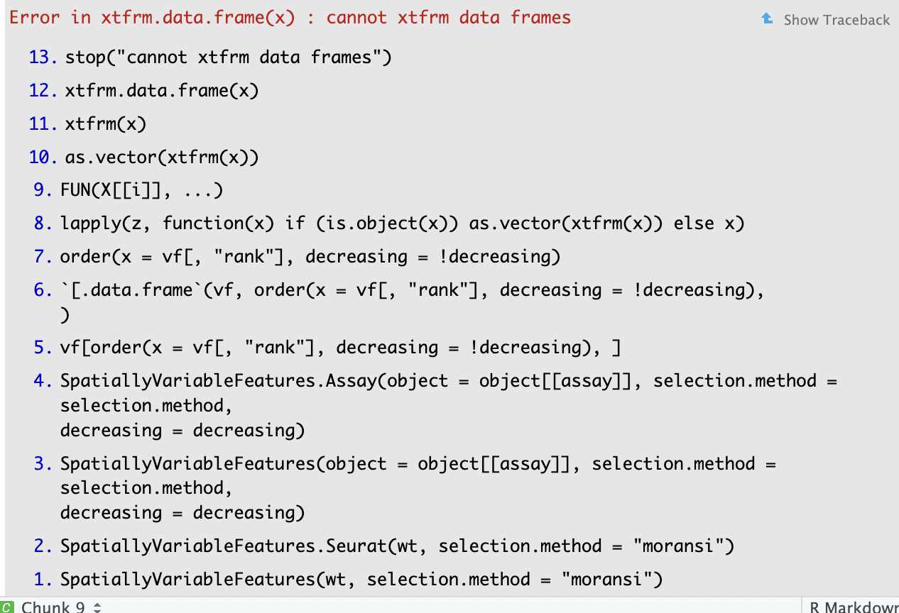 running issue for SpatiallyVariableFeatures and FindSpatiallyVariableFeatures · Issue #7034 ...