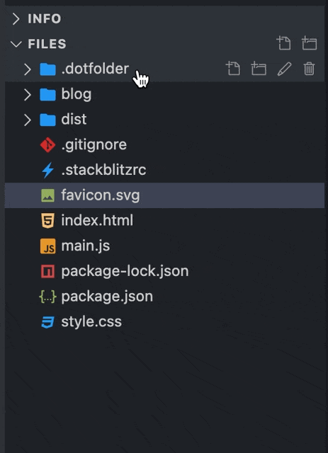 Unable to create files/folders and ". " folder · Issue #1683 · stackblitz/core · GitHub