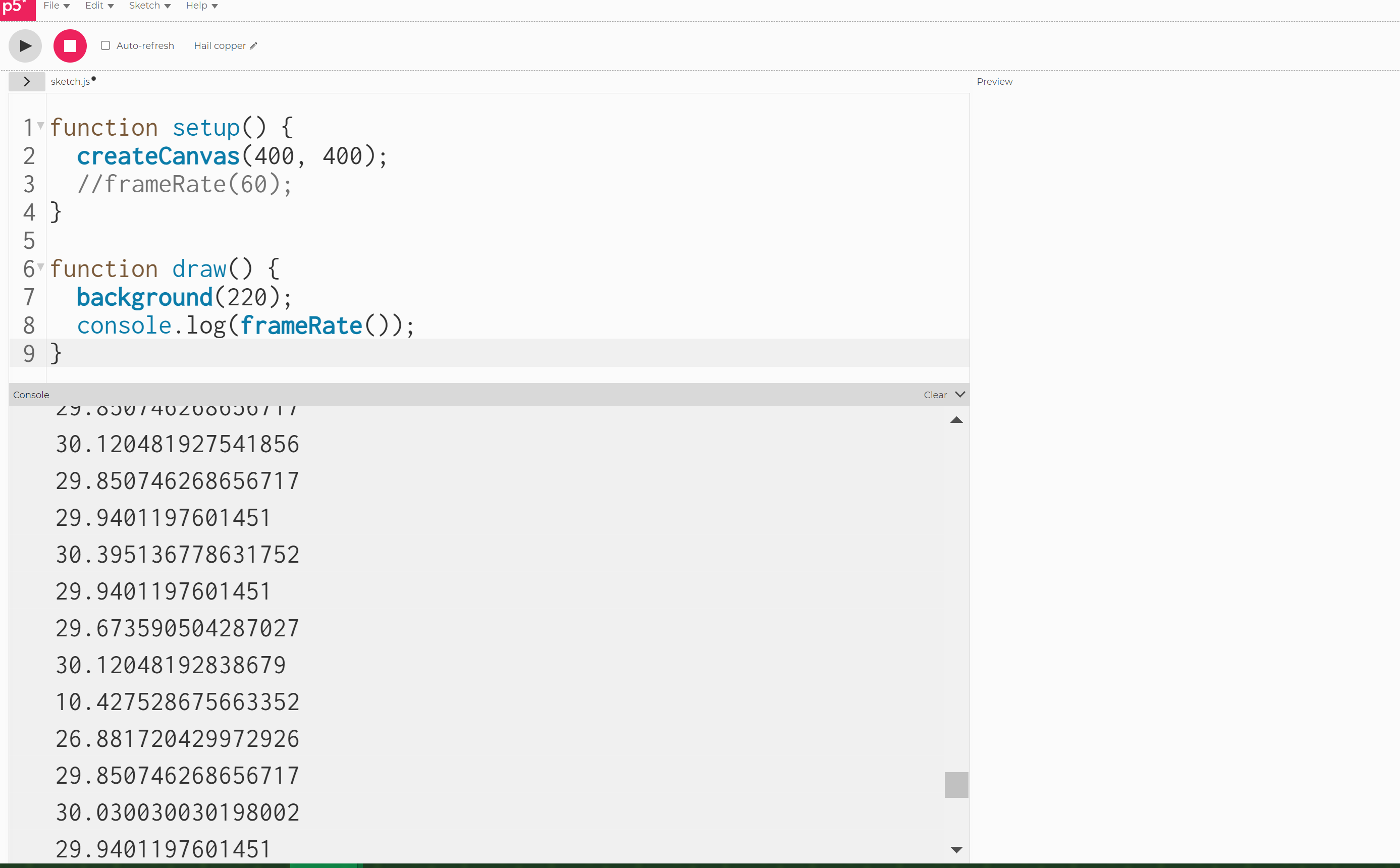 frameRate will not run faster than 30 frames · Issue #5450 · processing/p5.js · GitHub