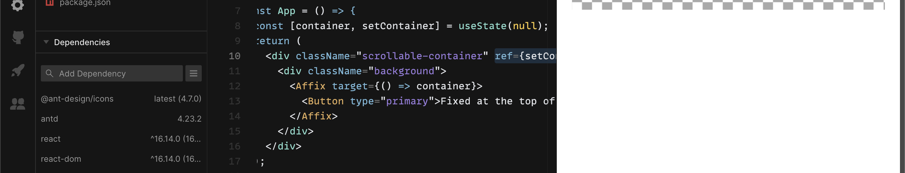 Antd Affix classname inconsistent issue when using offset bottom 0 or ...