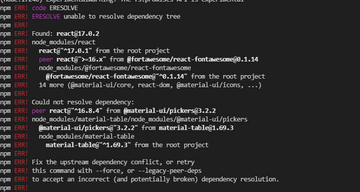 Npm Install Update Error With Material Table To Prod · Issue 2918 · Mbrn Material Table · Github