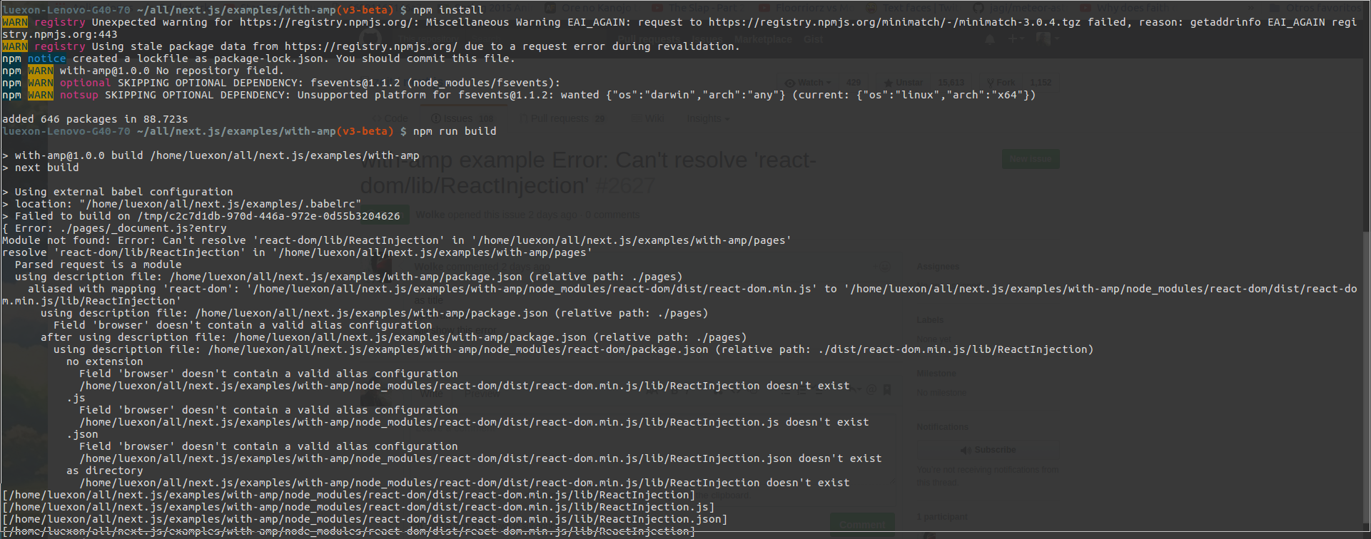 with-amp example Error: Can't resolve 'react-dom/lib/ReactInjection' · Issue #2627 · vercel/next ...