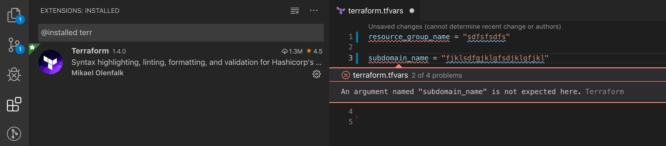 terraform.tfvars An argument named "xxx" is not expected here. · Issue #218 · hashicorp/vscode ...