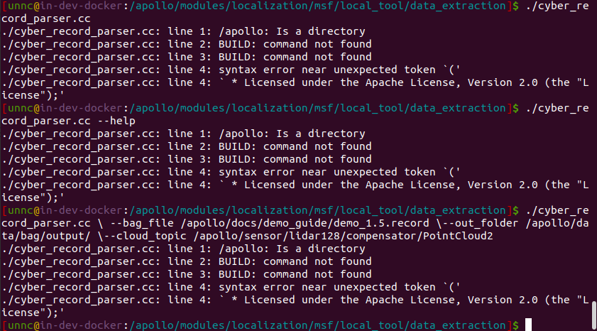 Please help: `./cyber_record_parser.cc` not work · Issue #12999 · ApolloAuto/apollo · GitHub