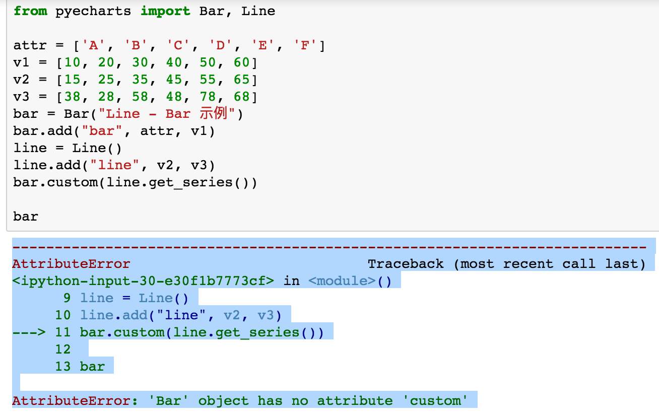 AttributeError: 'Bar' object has no attribute 'custom' · Issue #88 · pyecharts/pyecharts · GitHub