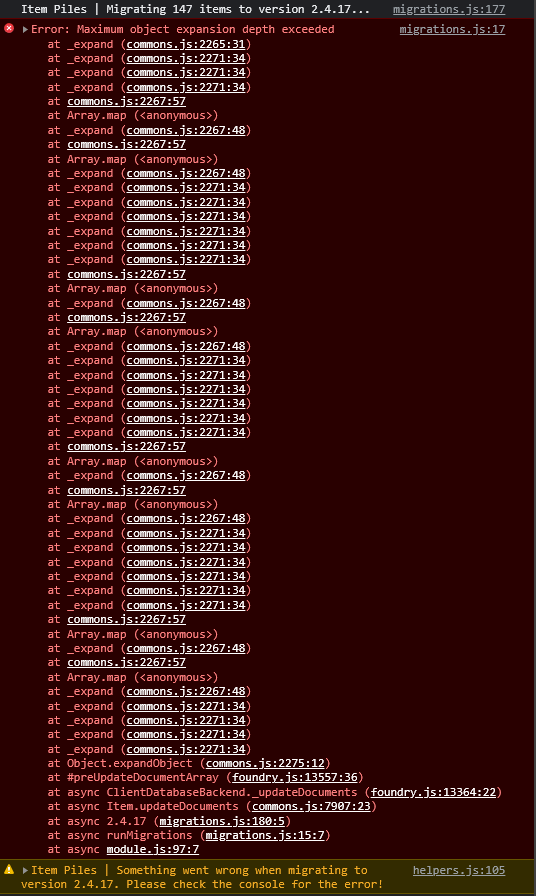 [BUG] - [PF1E] - Migrating fails due to max depth being exceeded on items · Issue #412 ...