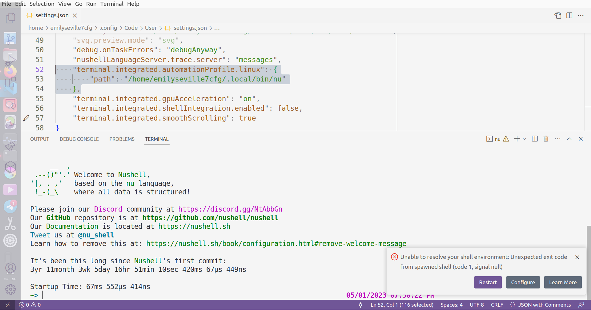 Support Nushell When Resolving The Shell Environment · Issue 167335 · Microsoftvscode · Github 
