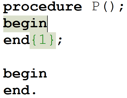Подсветка begin-end для подпрограмм и методов ломается при комментарии сразу после end и щелчке ...