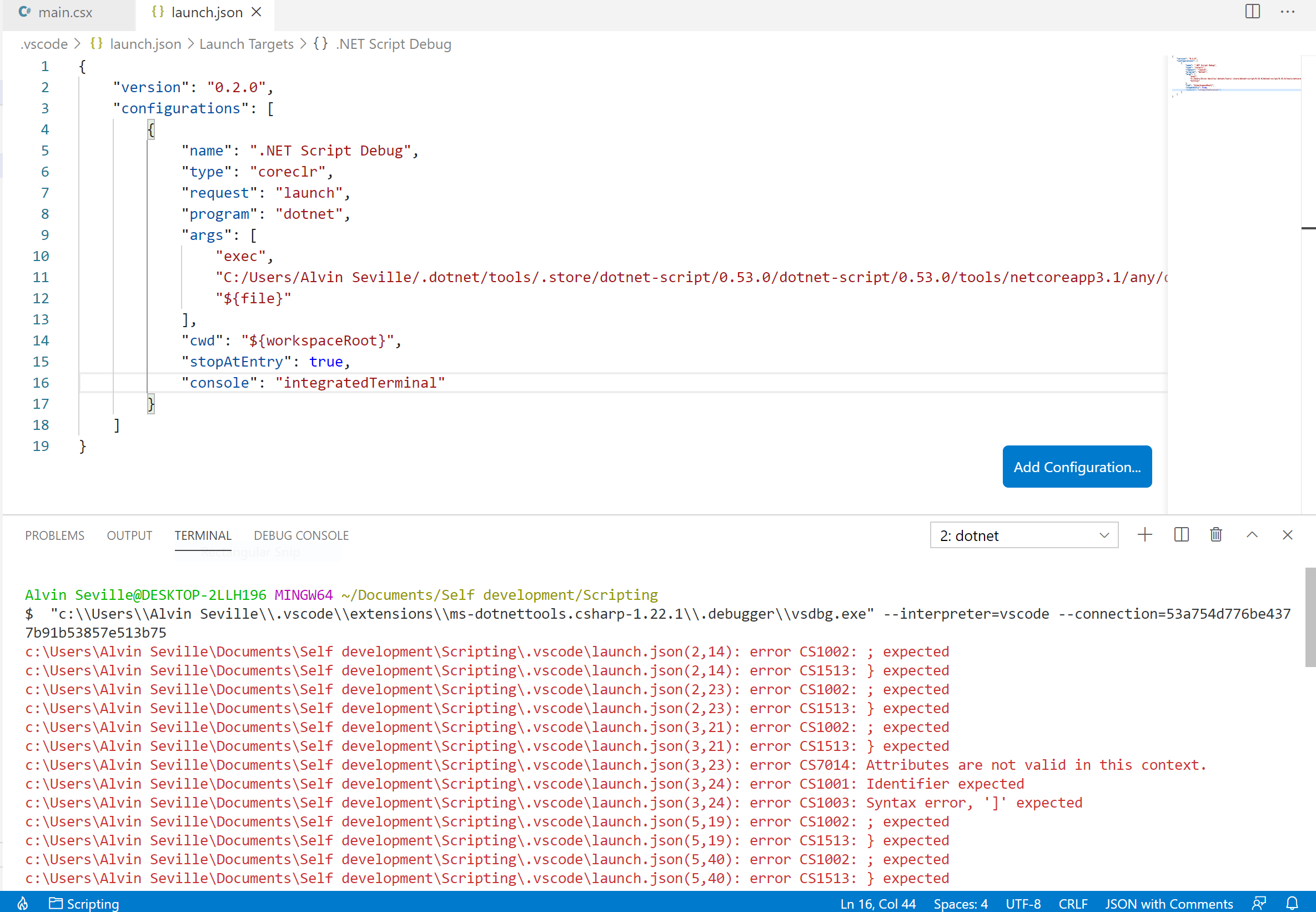 Inability to run NET Core script after launch.json modification · Issue #3880 · dotnet/vscode ...