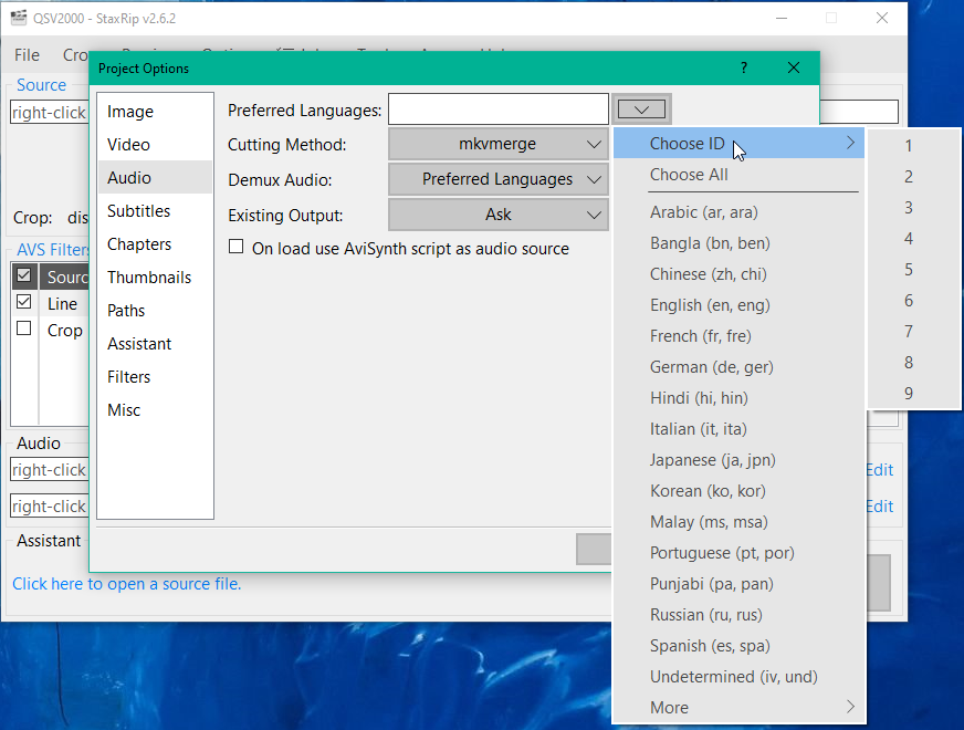 Can we preselect audios base on demuxed audios ID numbers before adding source files for batch ...