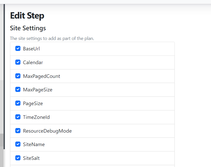 Unable to select all settings in Deployment Plan Site Settings at once · Issue #12497 ...