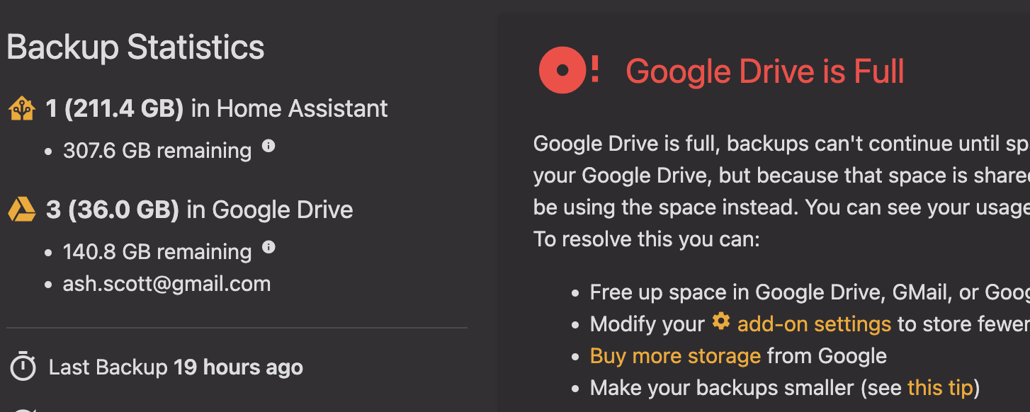 Google drive full is misreporting · Issue #654 · sabeechen/hassio ...