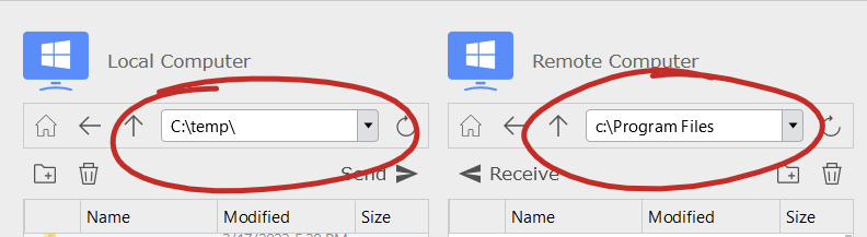 Manual entry into local or remote "folder location" input on File ...