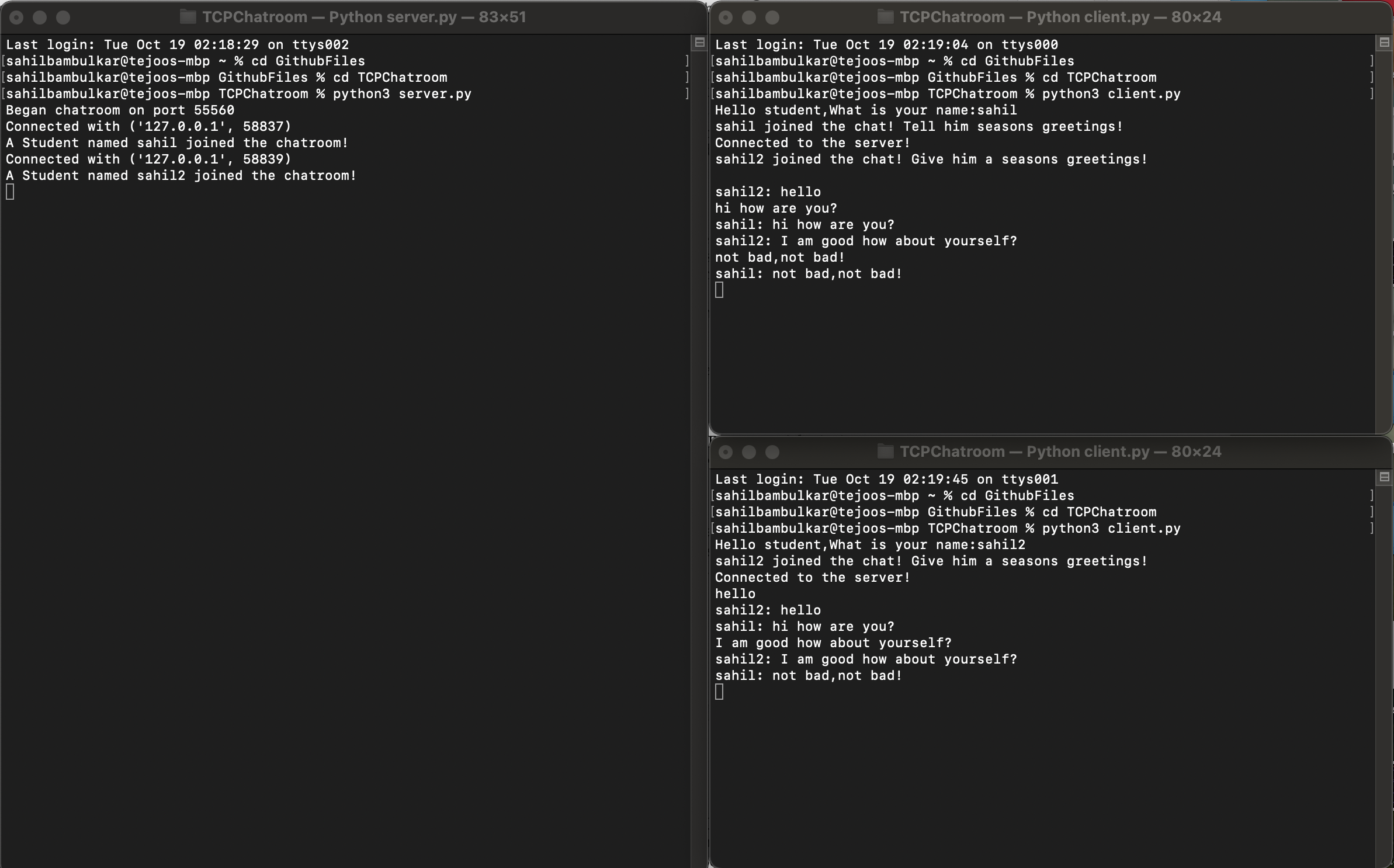 GitHub - SahilBamb/TCPChatroom: Chatroom application using TCP transport layer protocol