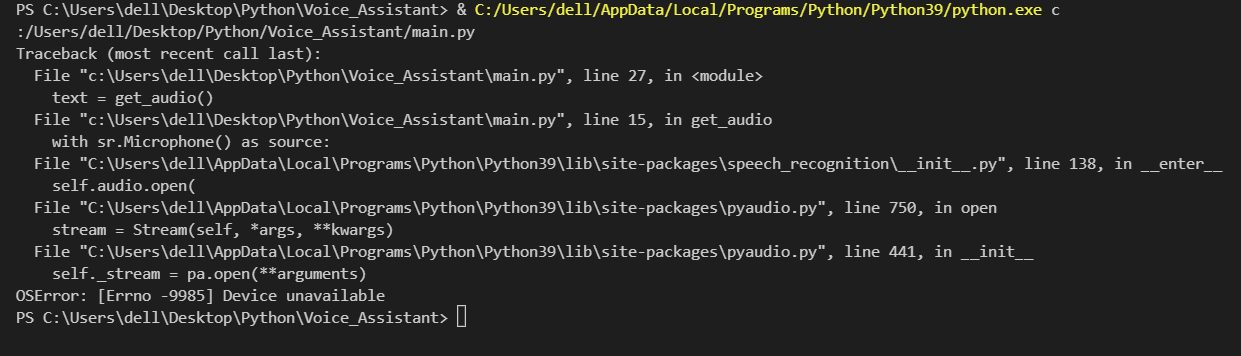 OSError: [Errno -9985] Device unavailable · Issue #571 · Uberi/speech_recognition · GitHub