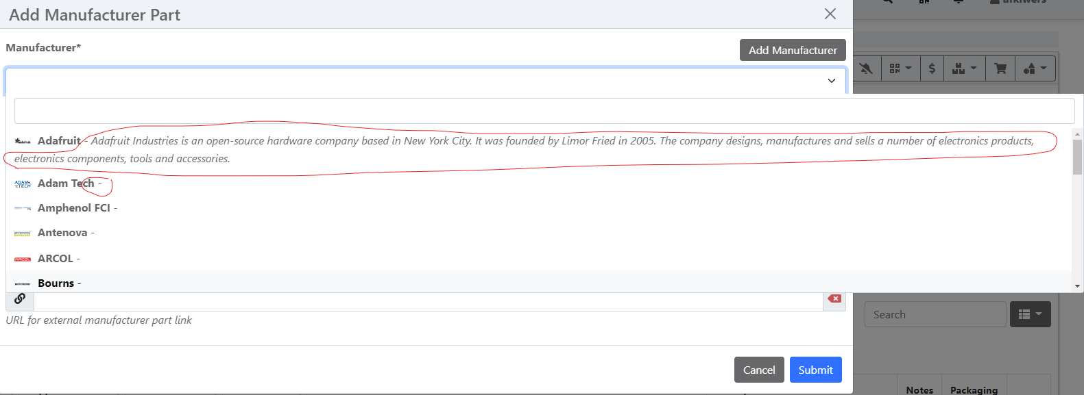 [FR] Allow to disable Description field when adding new Manufacturer Part · Issue #3229 ...