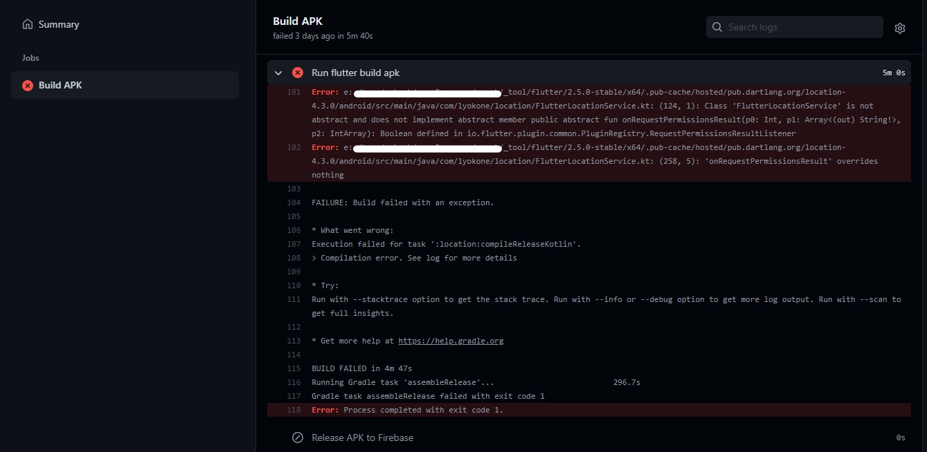 Throws An Error While Building An Apk Using Github Action · Issue 99259 · Flutter Flutter · Github