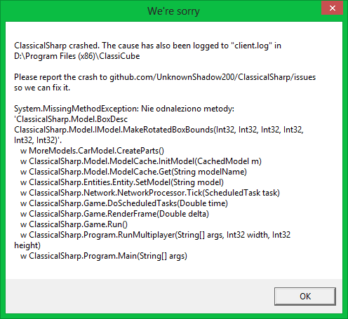 My game crashes · Issue #537 · ClassiCube/ClassiCube · GitHub
