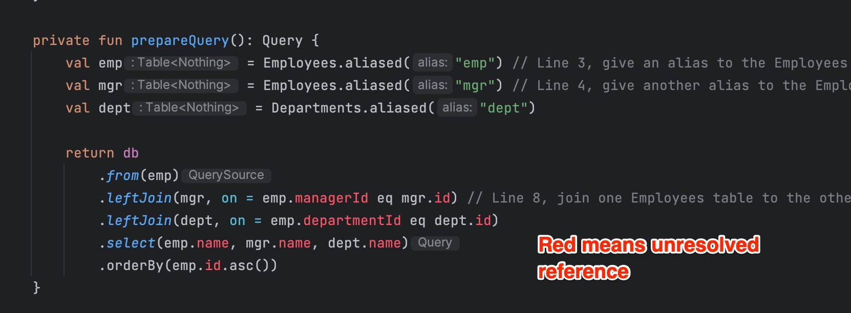 Table aliased not exposing properties (unresolved reference) · Issue #505 · kotlin-orm/ktorm ...
