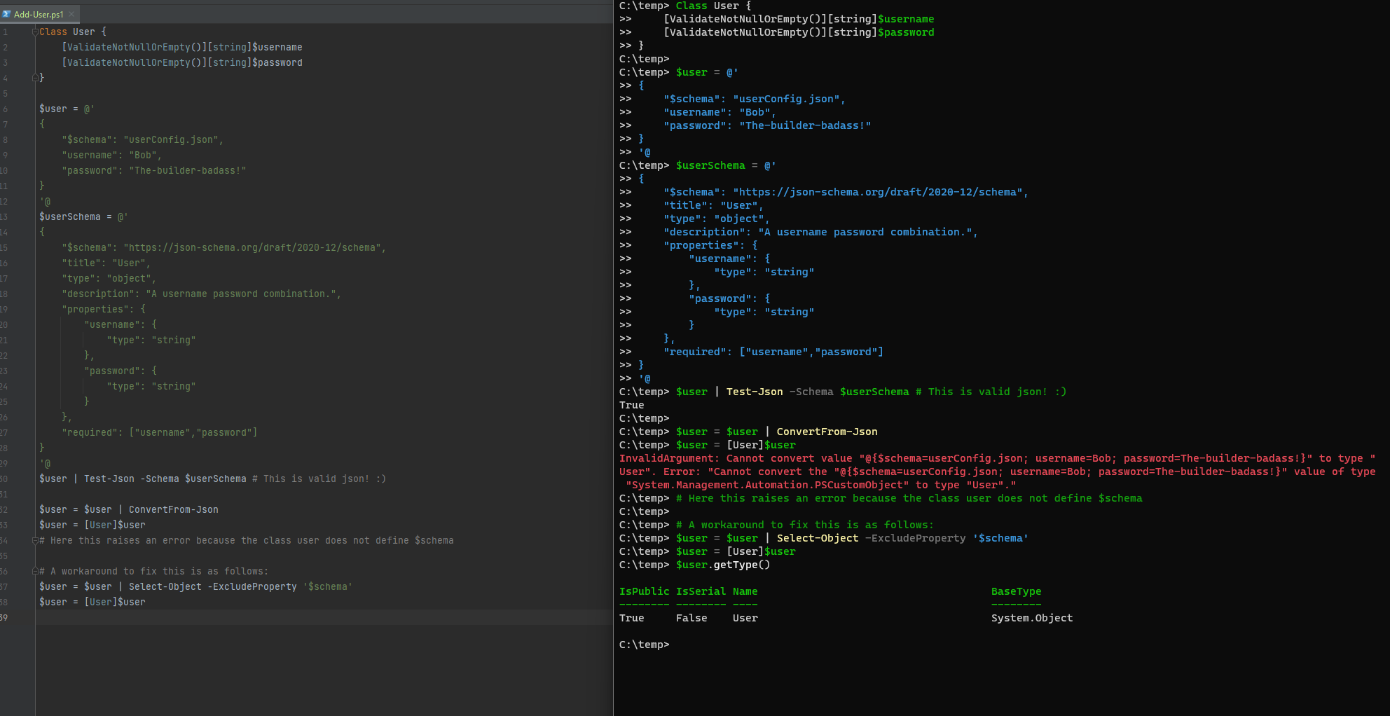 Error On Schema Property When Casting From Json To Psobject · Issue 18481 · Powershell