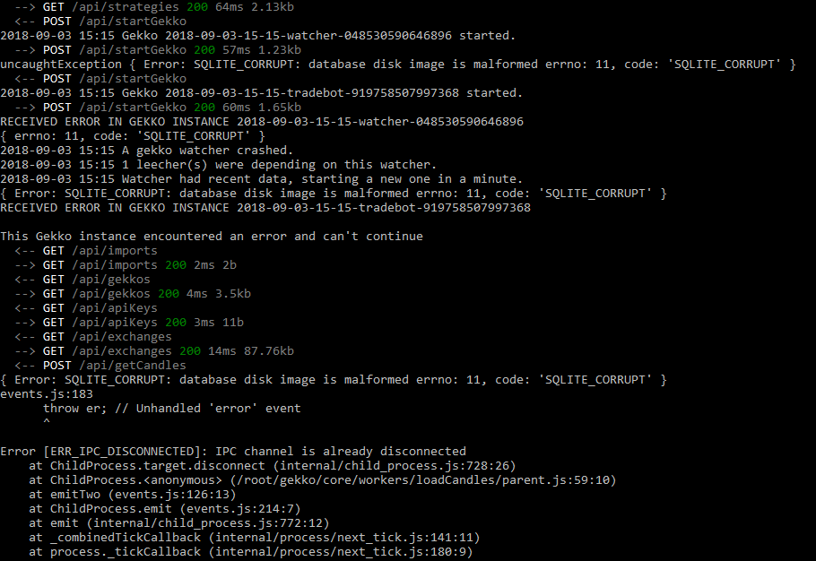 errno : 11 - Code : SQLITE_COURRPT => Windows 10 Bash · Issue #2497 · askmike/gekko · GitHub