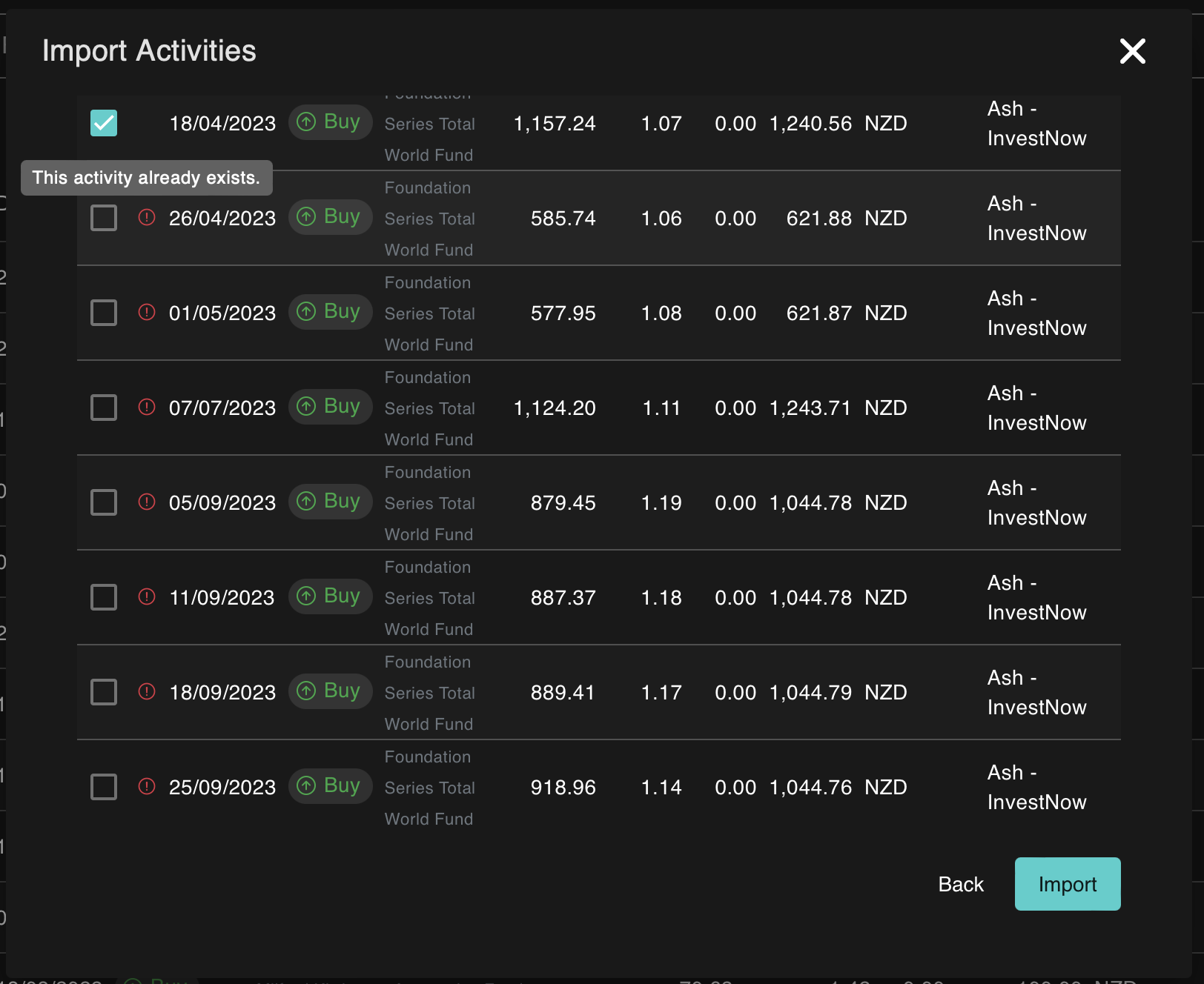 Unable to import two activities with the same Code, Price, Quantity, Currency and Purchase Date ...