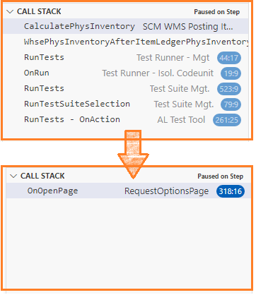 Debugger loses the call stack after entering a UI handler in test code ...