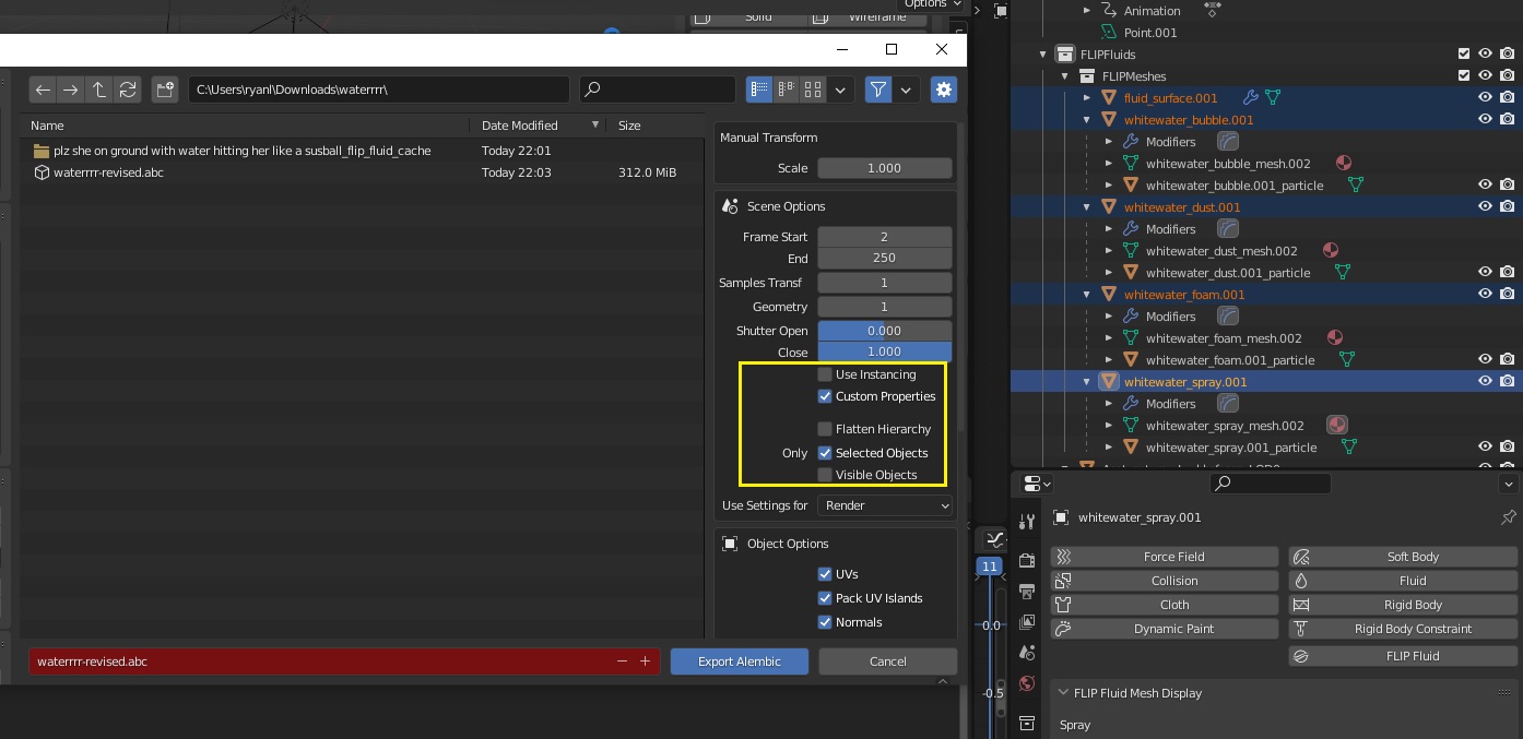 Simulation meshes not moving when rendered, incorrect rendered frames, and slow Alembic export ...