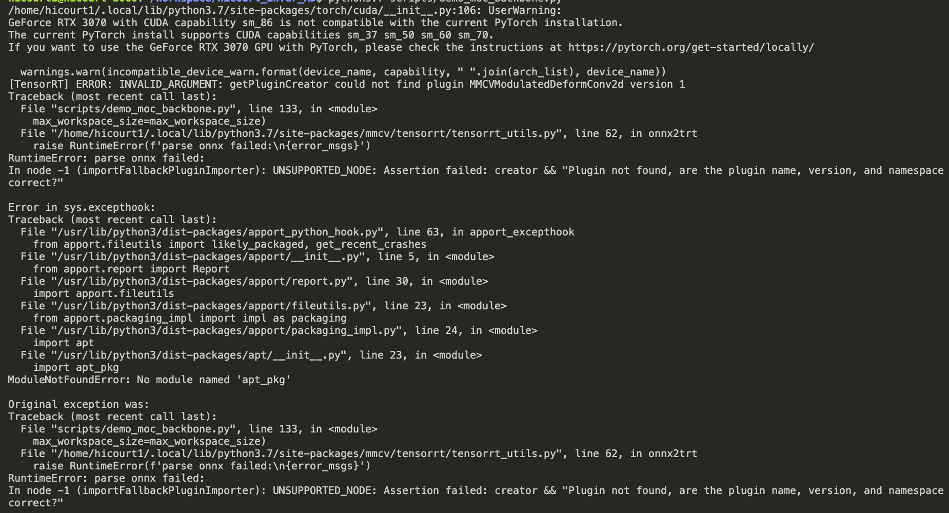 MMCVModulatedDeformConv2d 转Tensorrt时候出错 · Issue #1307 · open-mmlab/mmcv · GitHub