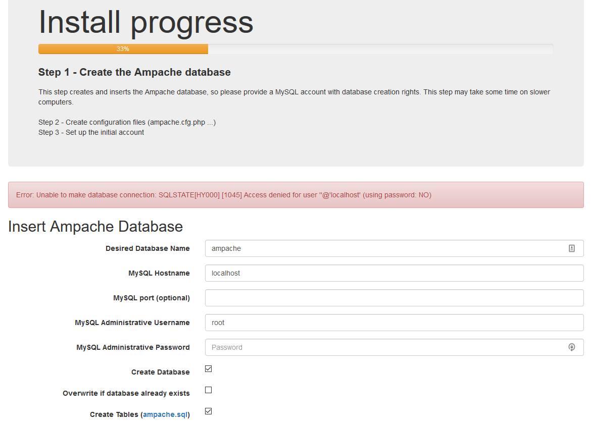 Install will not create database - unable to connect · Issue #2058 · ampache/ampache · GitHub