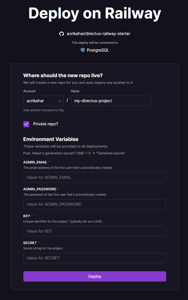 Deploy on Railway · directus directus · Discussion #9626 · GitHub