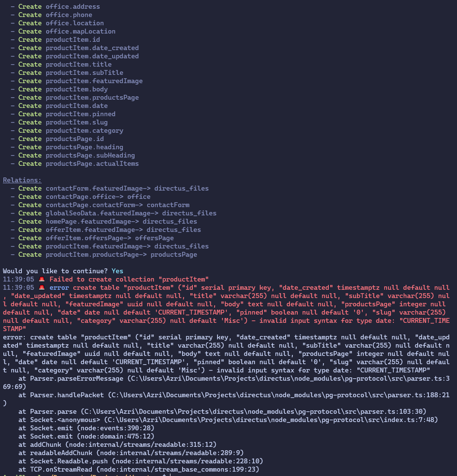 CLI Schema import causes crash. · Issue #12042 · directus/directus · GitHub