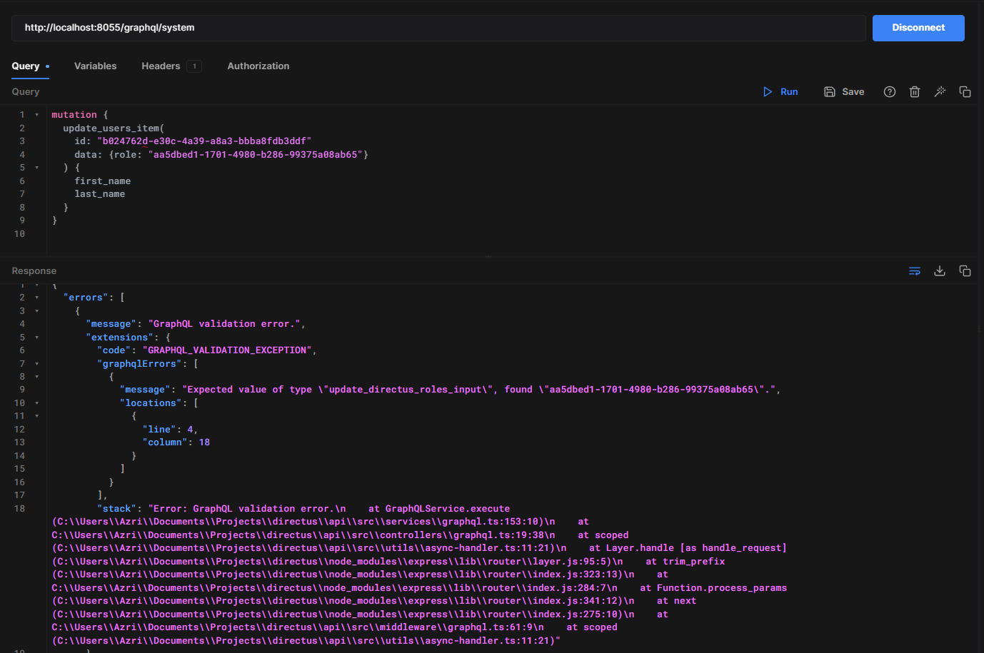 Update User does not work in GraphQL · Issue #12295 · directus/directus · GitHub