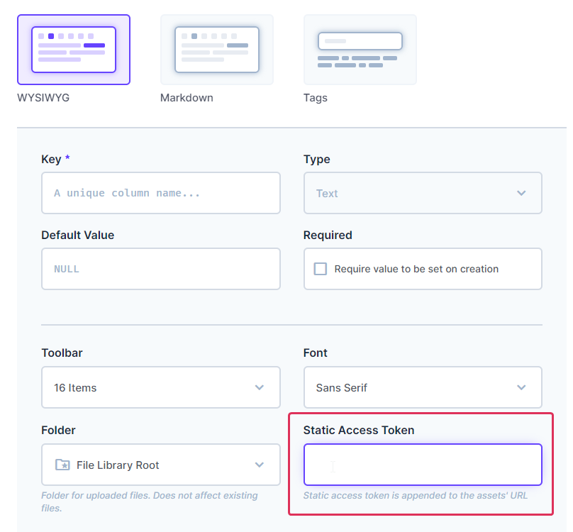 Allow setting static access token for WYSIWYG editor in Flows Email operation · Issue #15775 ...