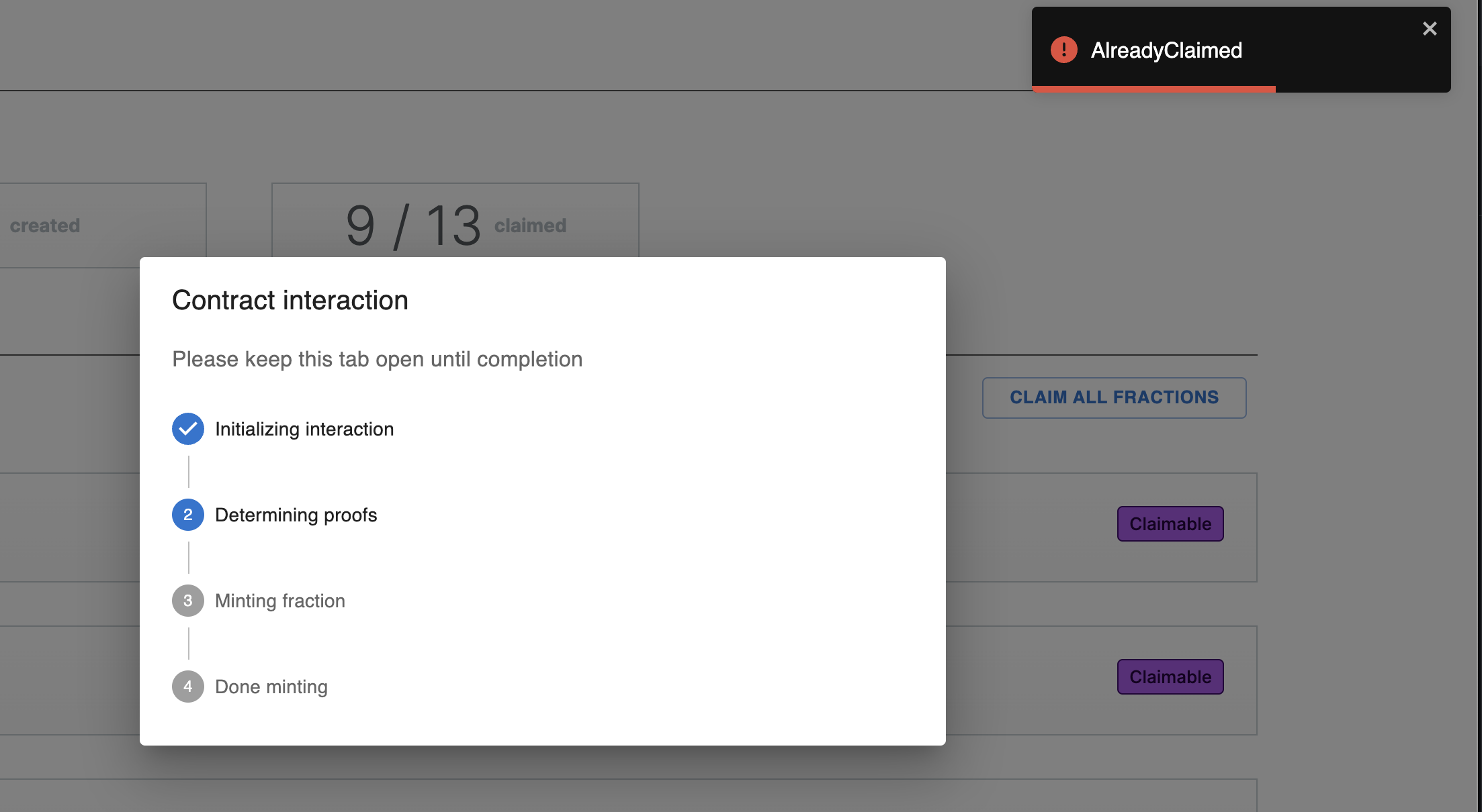 "already claimed" error prevents user from claiming again · Issue #420 · hypercerts-org ...