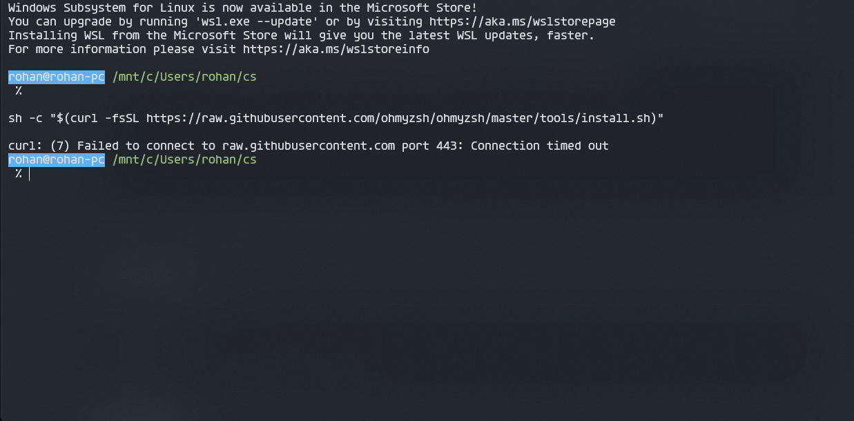 Curl and Wget install script on https://ohmyz.sh/#install does'nt seem to work. · Issue #11720 ...