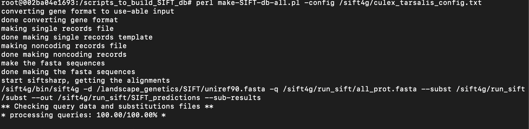 Making database for Culex Tarsalis ends without after processing queries with no warning or ...